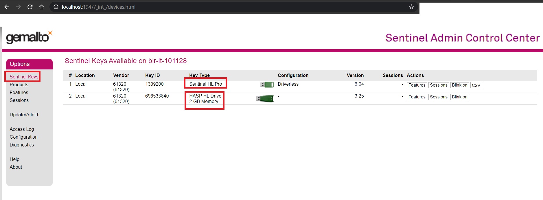 How to distinguish in between different HASP dongle hardware?